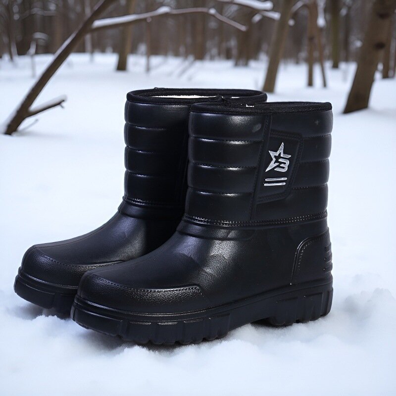Мужские зимние сапоги для снега, с флисовой подкладкой и утолщенным верхом, высокие хлопковые сапоги из ЭВА для работы и активного отдыха.