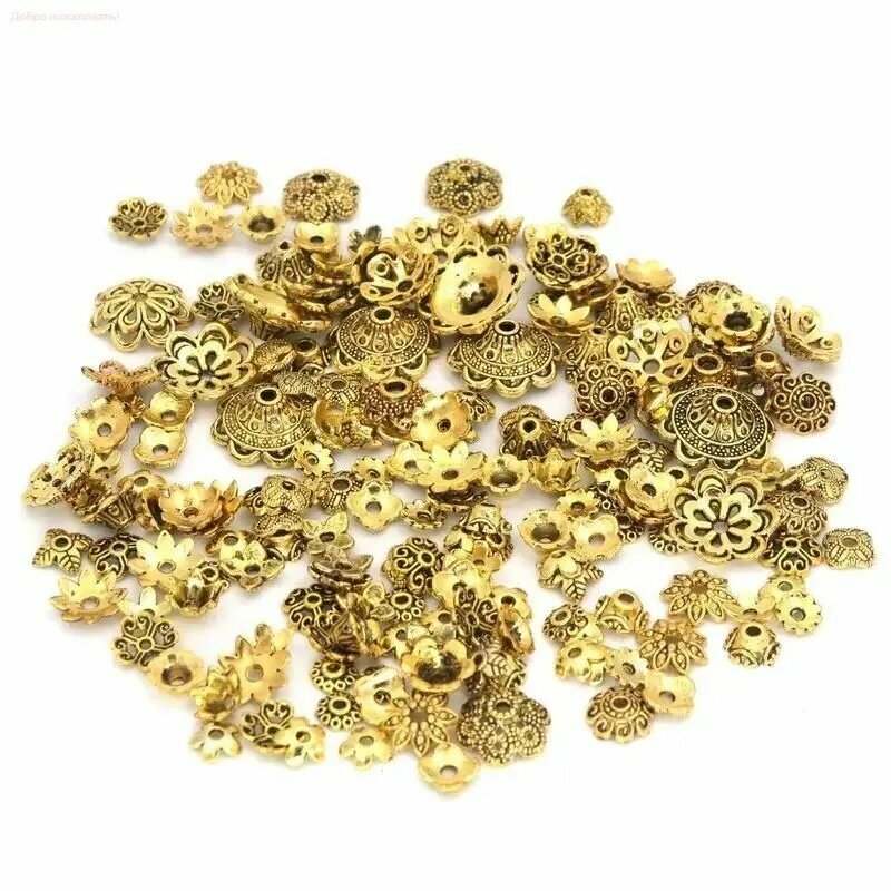 200 шт. Металлические цветы смешанных металлов, разделительные бусины, тибетские золотые колпачки для бусин - аксессуары и материалы для изготовления украшений своими руками (DIY) и рукоделия.