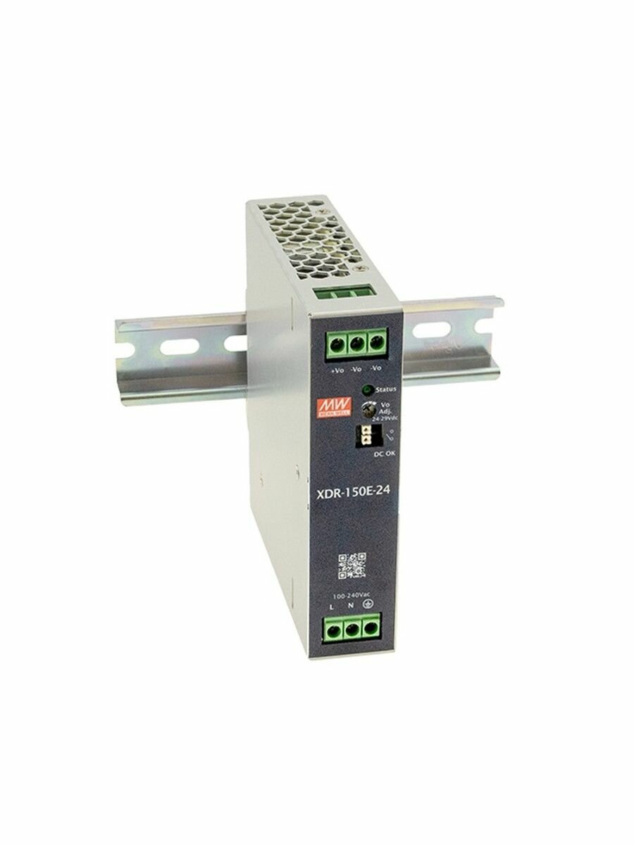 Источник питания AC-DC на DIN-рейку Mean Well XDR-150E-48, мощность 150 Вт, выход 48В/3.25А (до 4.23А)