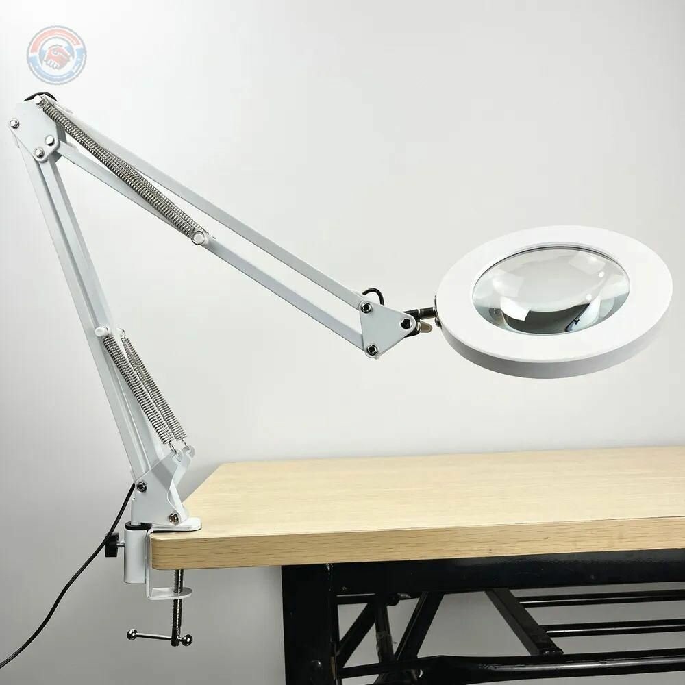 Лампа лупа 8D с мощной бестеневой LED подсветкой 120 диодов на струбцине для маникюра педикюра косметологии рукоделия и точных работ