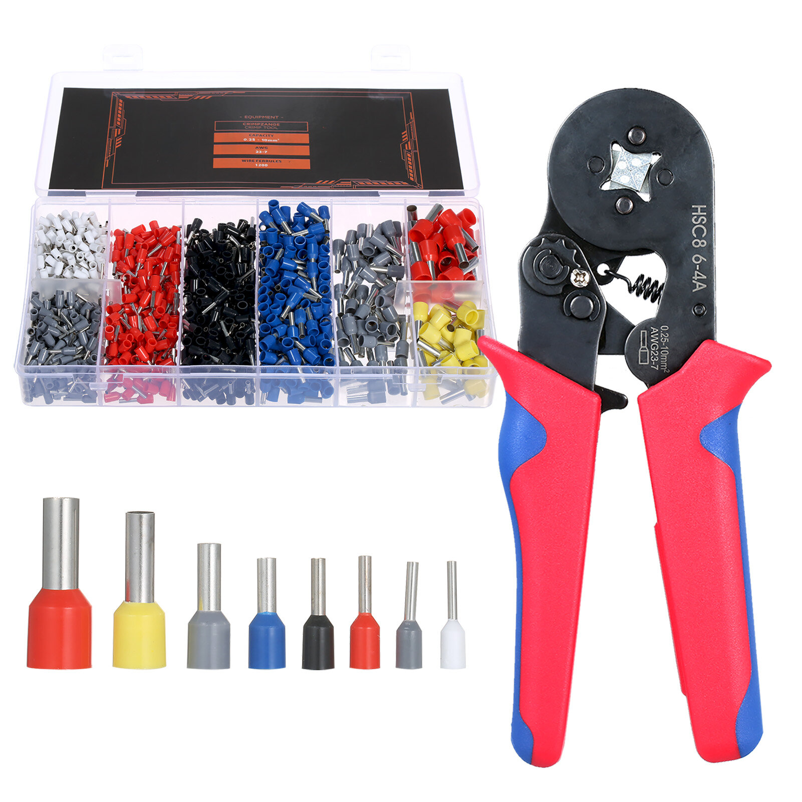 Набор клемм для концов проводов 1200 шт с калибровщиком для проводов 22/20/18/16/14/12/10/7AWG, клеммы для концов проводов, терминалы, соединители клемм для электромонтажных работ