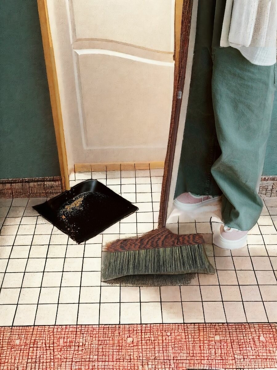 Швабра Для Кухни, Кофейный Цвет, Деревянная Ручка, Щетина Из Свиной Щетины, 1 Шт