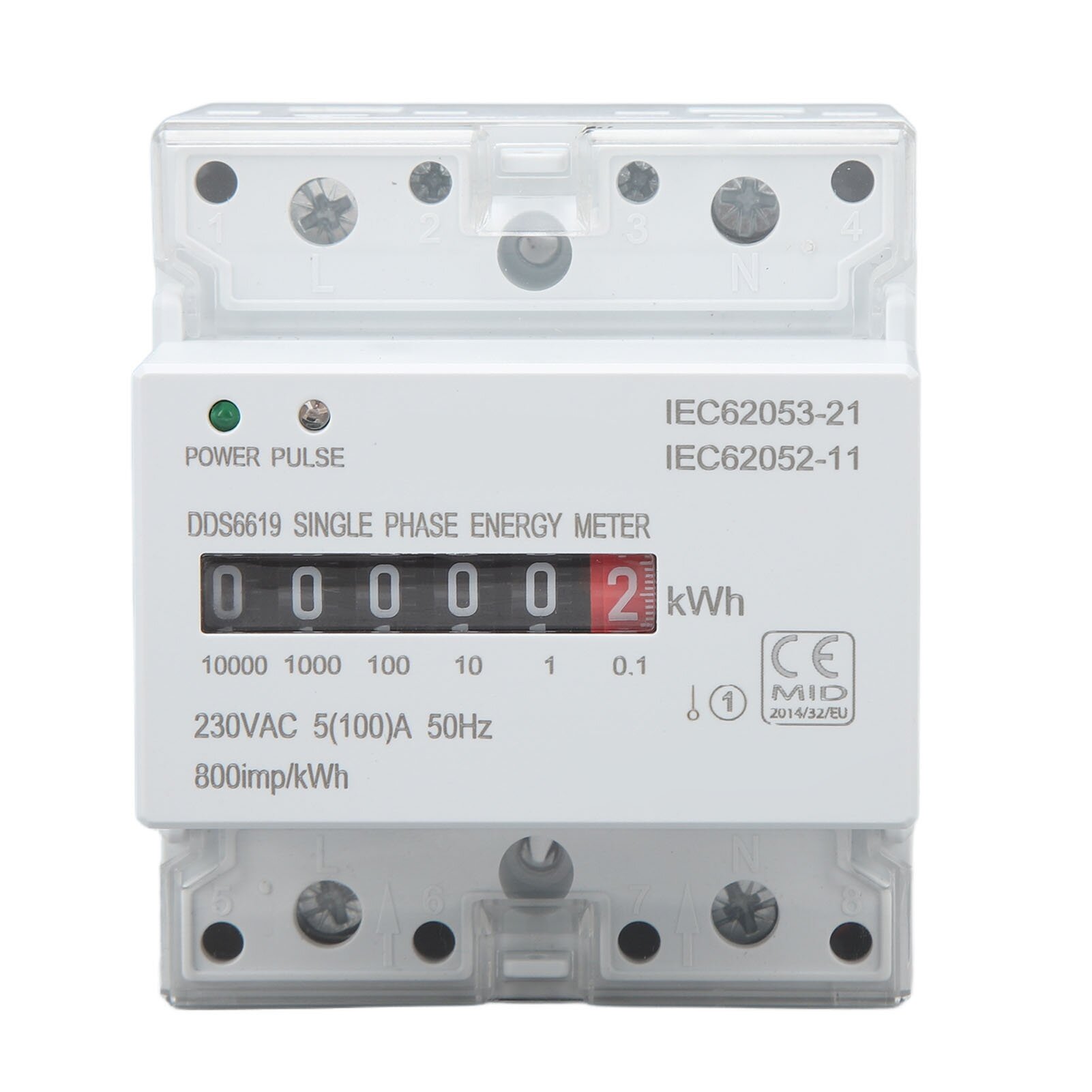 Электросчетчик ватт-часов с двухцветным светодиодным индикатором, крепление на рейку, однофазный, для умного дома, 230 В переменного тока.