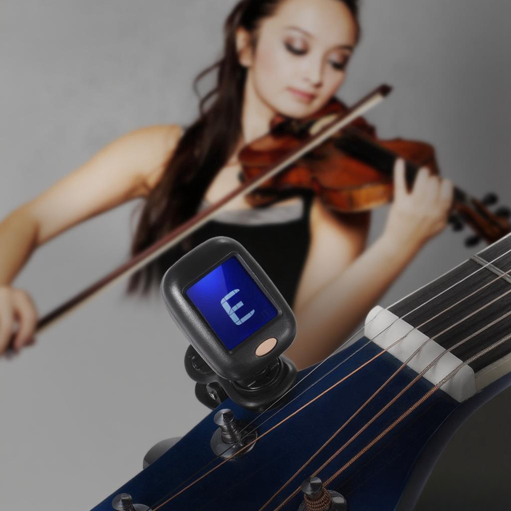 AROMA AT-101 Портативный мини-клипсовый цифровой тюнер с складным поворотным зажимом, высокой чувствительностью для хроматических гитар, баса, скрипки и укулеле.