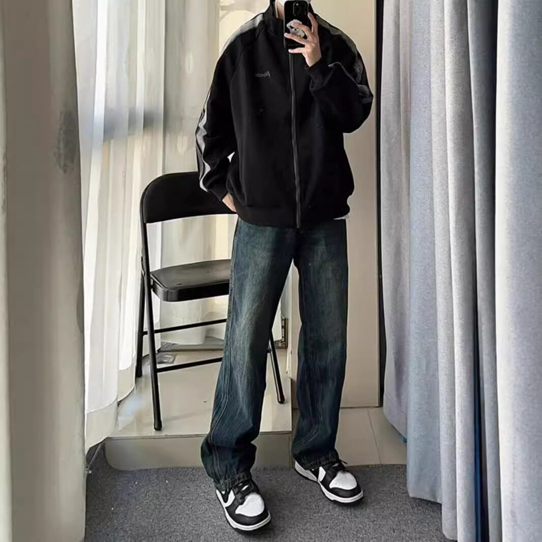 Тренд RONG CH Джинсы Мужские Прямые Весенние Американские Винтажные Страненные Премиум Широкие Деним, Размер_L