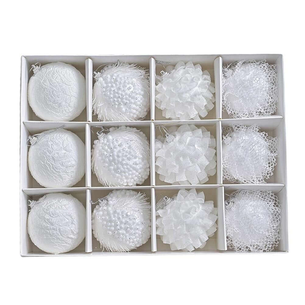 Белые кружевные шарики из пенопласта с глиттером декоративные подвески для Рождества в подарочном наборe