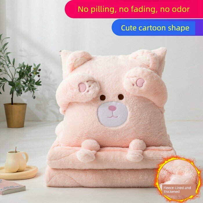 Подушка TIMI Pink Bear - Сложена 50x50см, Раскрыта 150x200см Мягкая Удобная для Офиса Авто