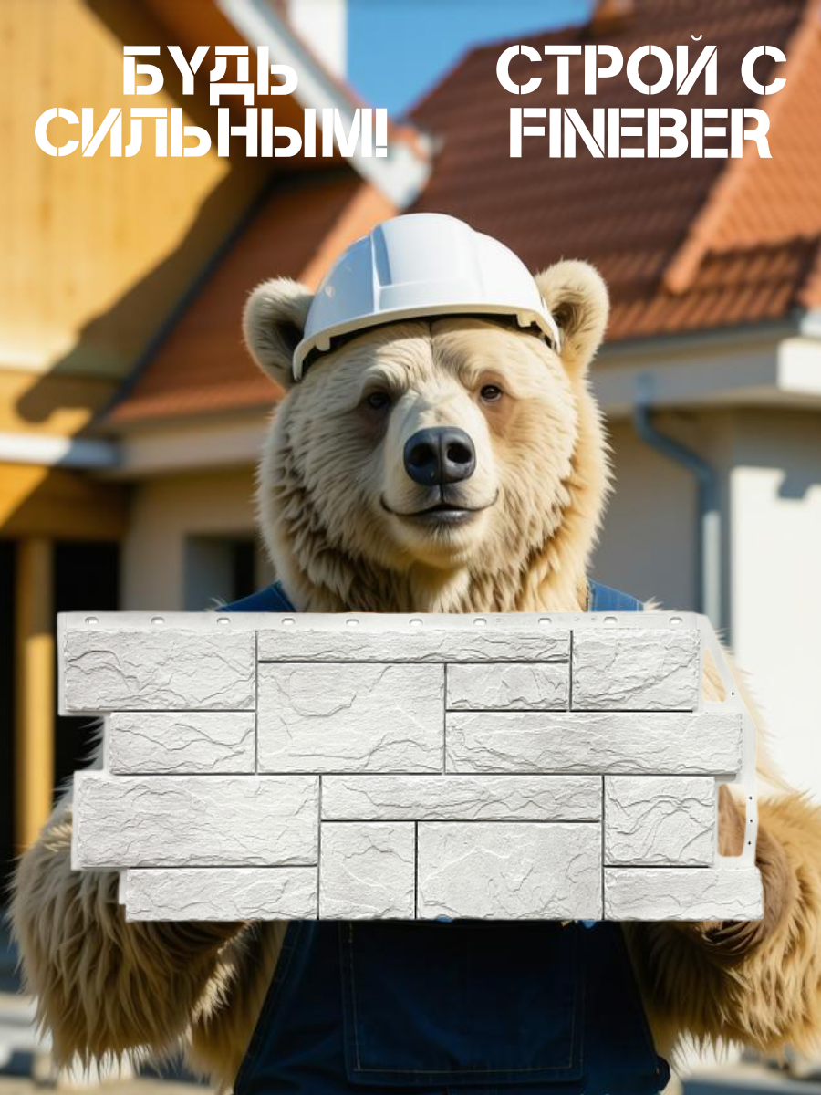 Фасадные панели Fineber "Камень природный", полипропилен, жемчужный цвет, 10шт