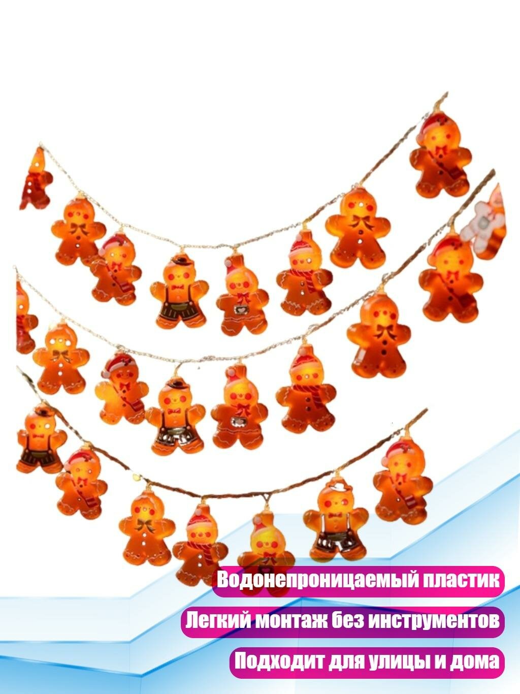 Светодиодная гирлянда пластиковая на ёлку, 3m