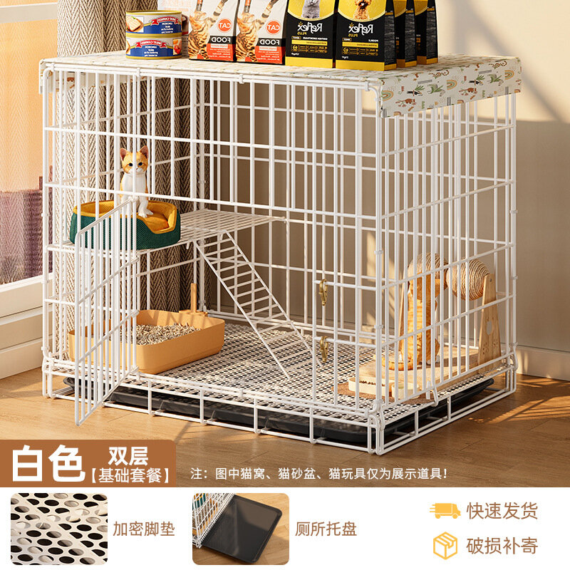 Двухслойная клетка для кошек, очень большая, свободное пространство, домашняя кошачья кровать, интегрированный кошачий туалет, складная клетка для котят