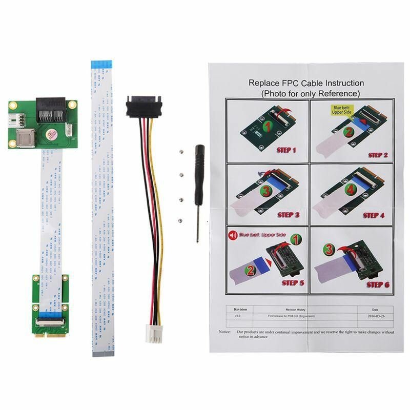 Mini PCIe To PCI-E для карты Express X1+USB с кабелем FFC High Speed DIY 90-градусный слот, Черный