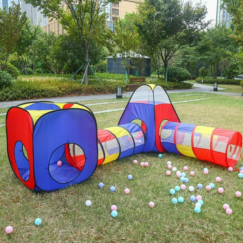 Палатка детская игровая, игровой комплекс для детей, домик шатер для девочки, мальчика, лабиринт с 2 тоннелями и кубом