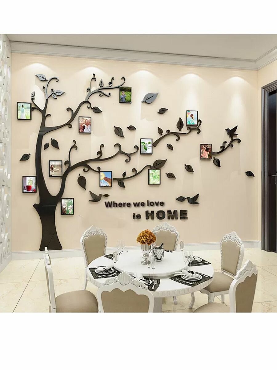 Семейное дерево с фоторамками на стену , Зеркальные акриловые стены