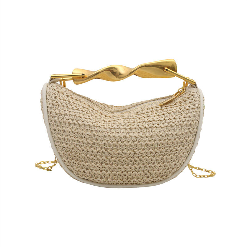 Высококачественная новая тенденция лета 2025 года, нишевый дизайн, повседневный стиль отпуска, модная универсальная сумка из соломки на одно плечо