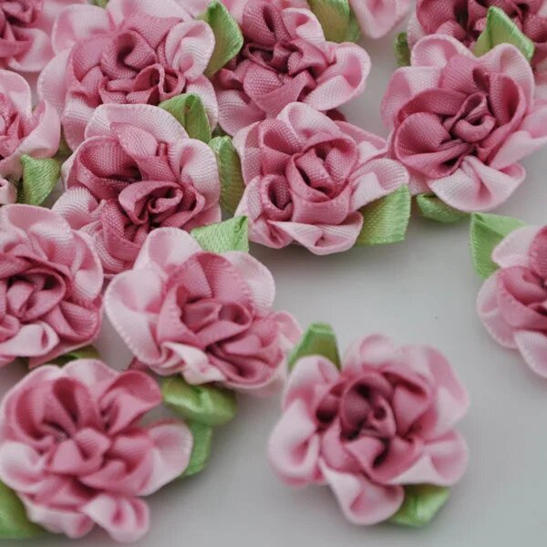 Полиэстер, атласная лента, цветы, банты, 40 шт. Розовый, Color 10