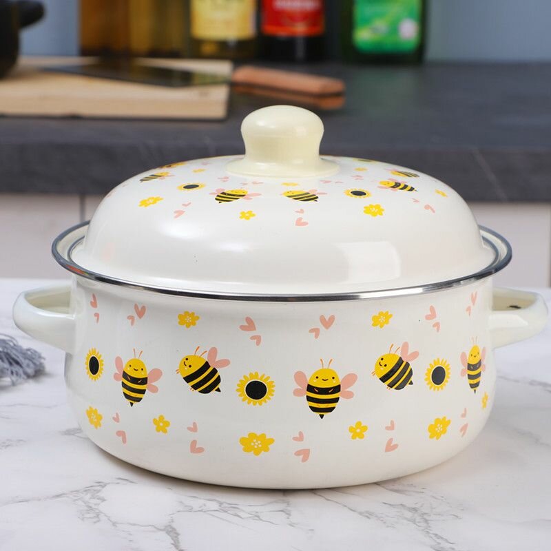 Аутентичный эмалированный горшок, эмалированный суповой горшок, горячий масляный маленький горшок, горшок с двумя ручками, горшок для тушенки, горшок для лапши быстрого приготовления, горшок для сала с крышкой для газа