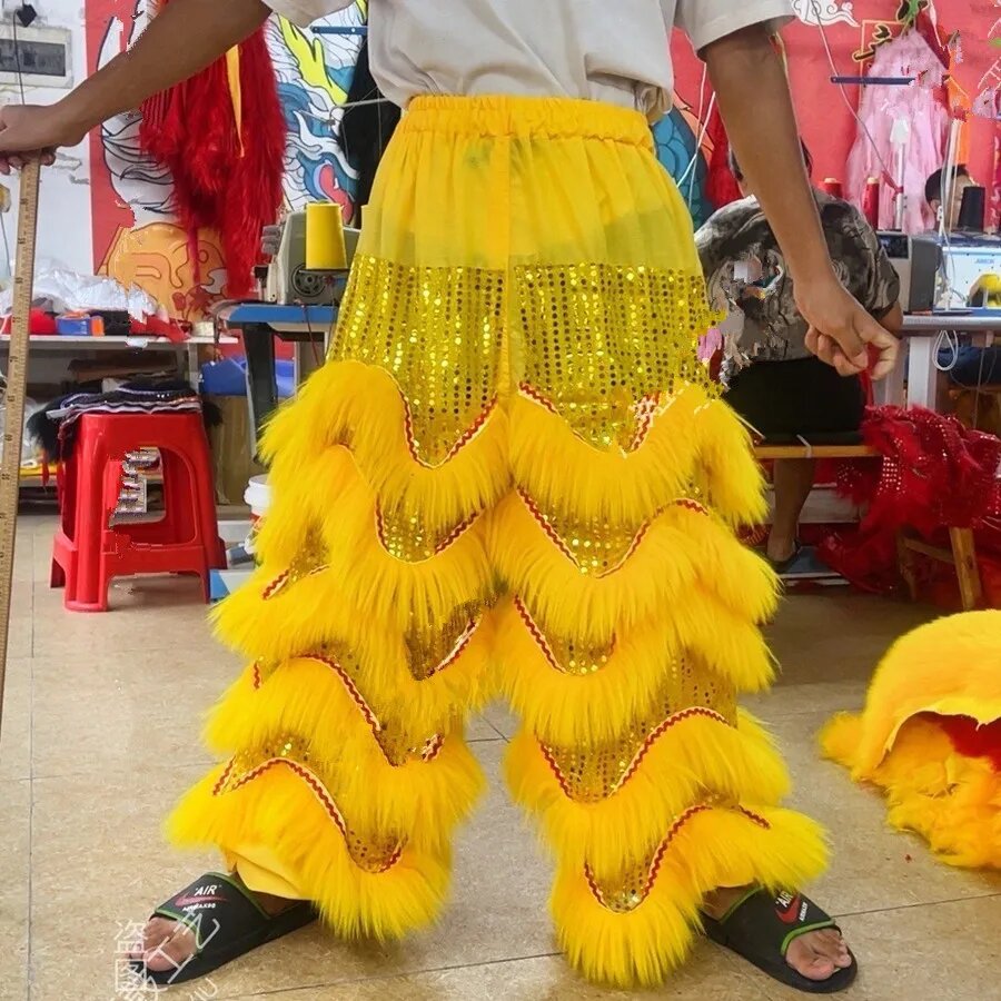 Пушистый танцевальный костюм льва, брюки для взрослых, китайские традиционные красочные праздничные брюки, мужские карнавальные костюмы для косплея с животными