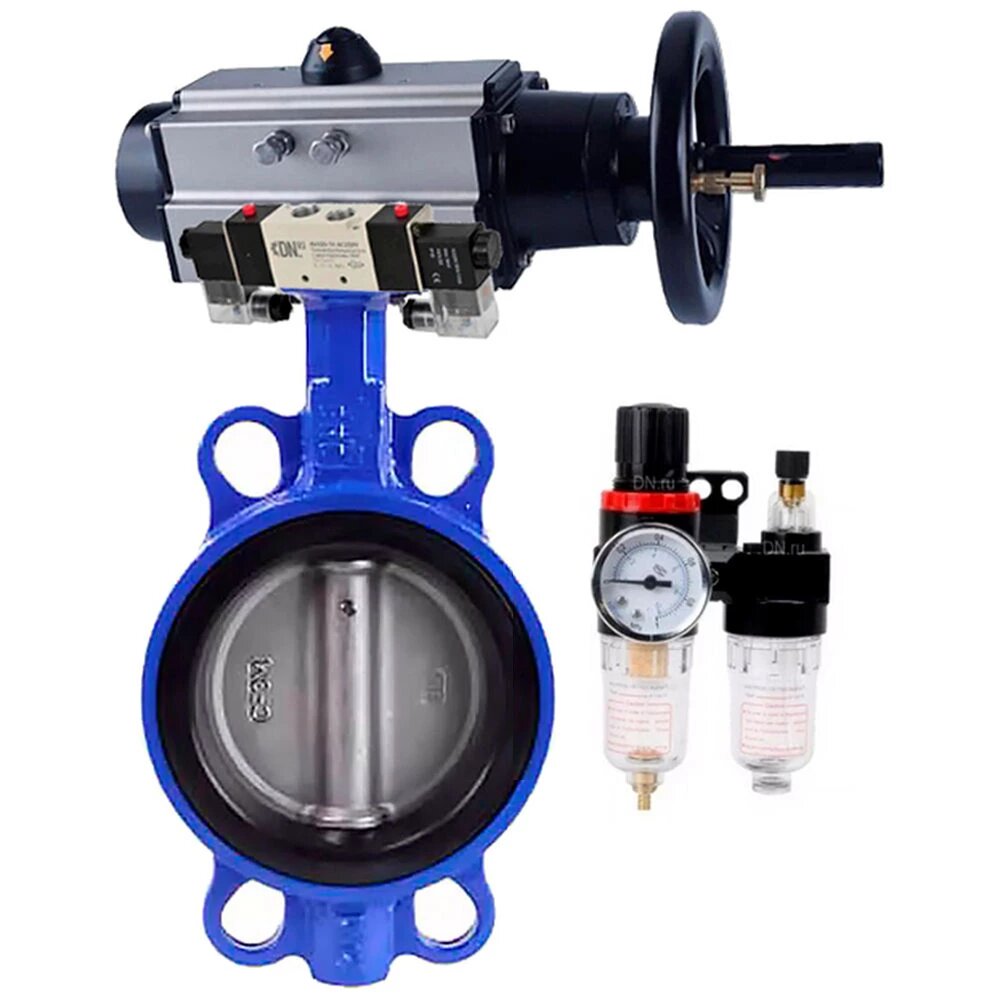 Затвор DN.ru QT450-316-EPDM-2W-Fb Ду150 Ру16, с пн. прив. DA-105-1, пн. распред. PND1-T10-220VAC, БПВ
