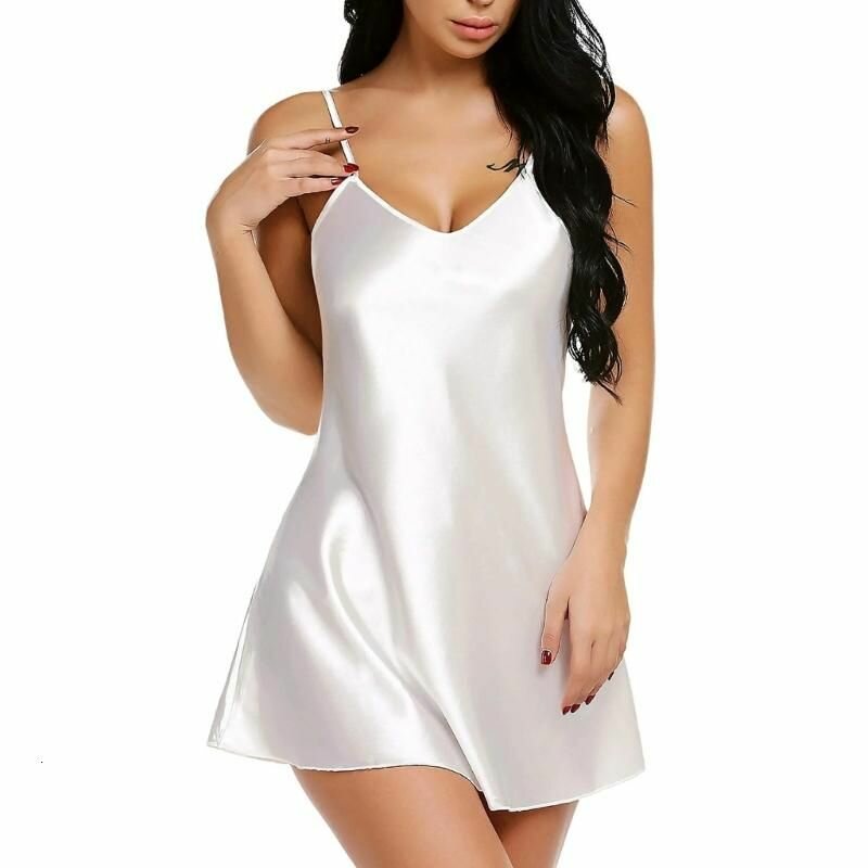Шелковое ночное платье на бретелях, Белый - XL