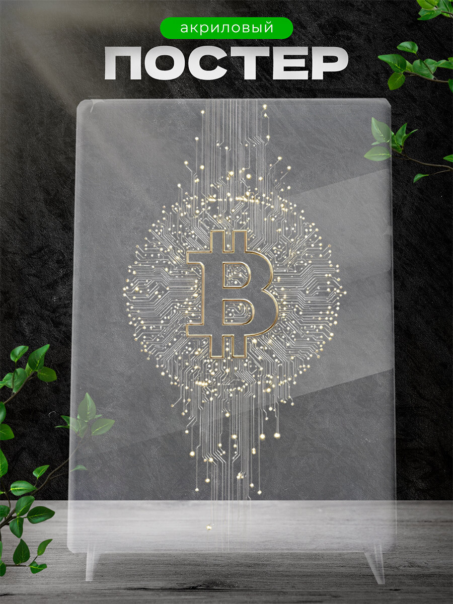Акриловый постер, открытка на подставке с цветным принтом биткоин