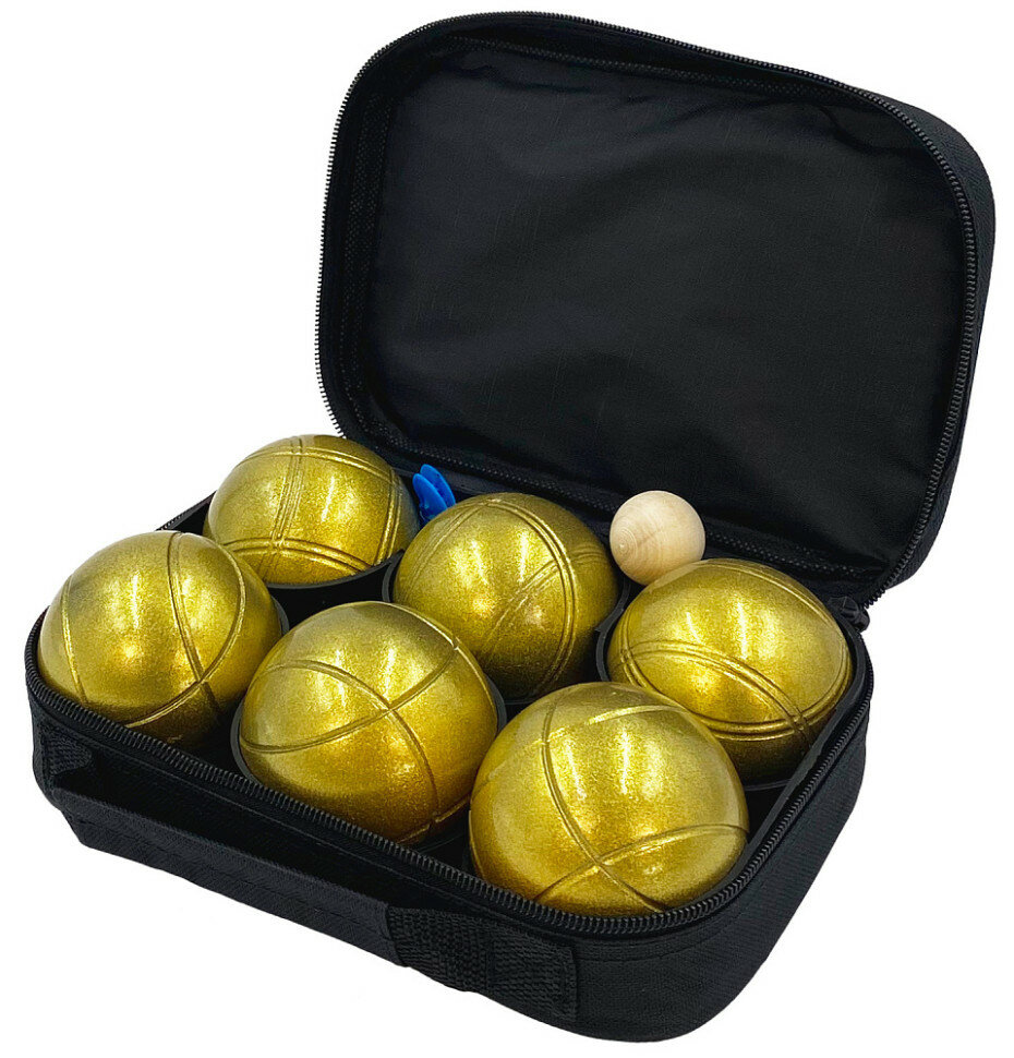 Петанк (Бочче) Street Hit, 6 шаров из металла, золотой, сумка на молнии