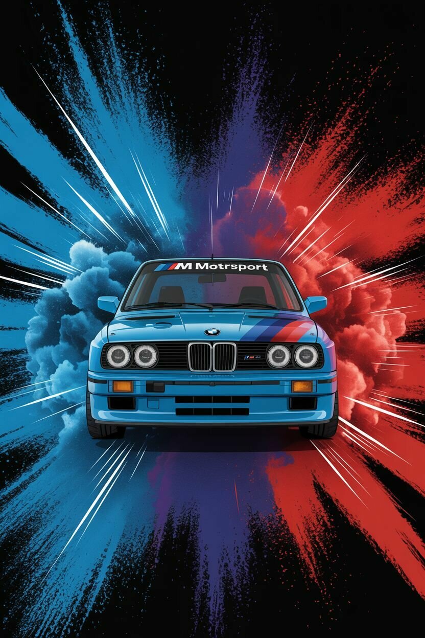 Алмазная живопись "BMW E30 M3", 5D, круглая, 40x50 см. Brose Art