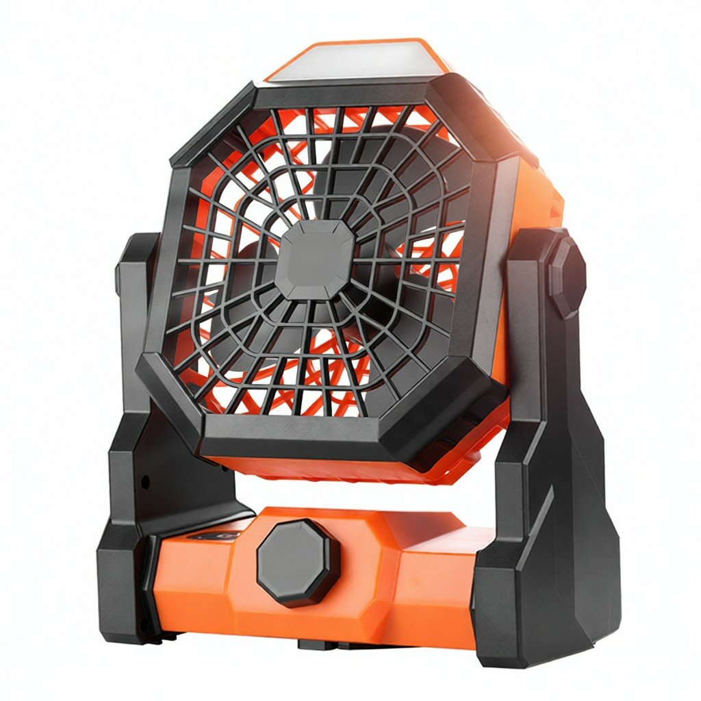 Портативный вентилятор для походов в палатки с бесконечной регулировкой скорости 270° поворот с LED-огонь и подвесным крючком 7800mAh батарейный тихий настольный вентилятор для походов рыбалки дома офиса Оранжевый Черный Type-C 5V 1W-6W 25*21*12cm 710g