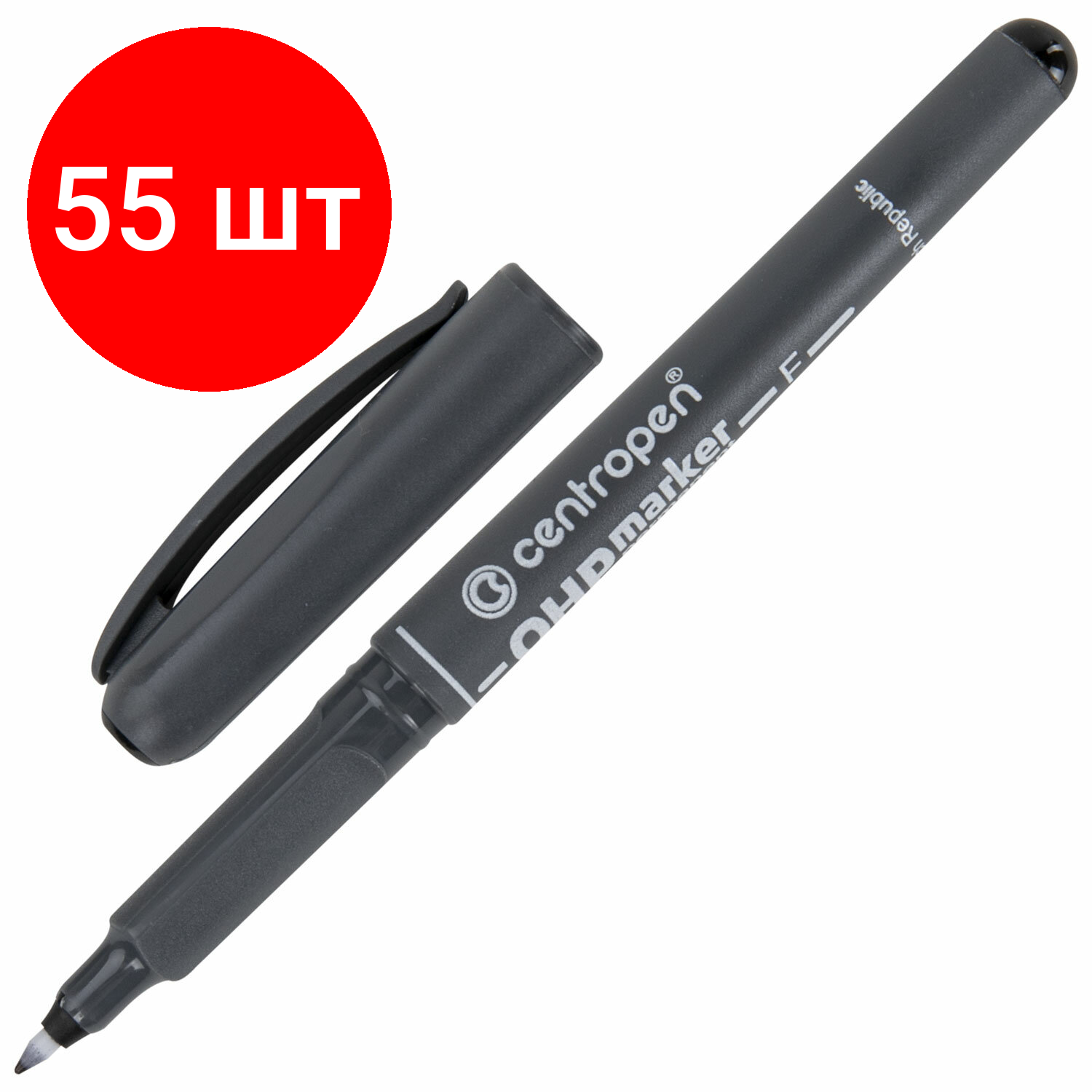 Комплект 55 шт, Маркер перманентный для любой гладкой поверхности черный CENTROPEN "OHP", 0.6 мм, 2636, 6 2636 0112