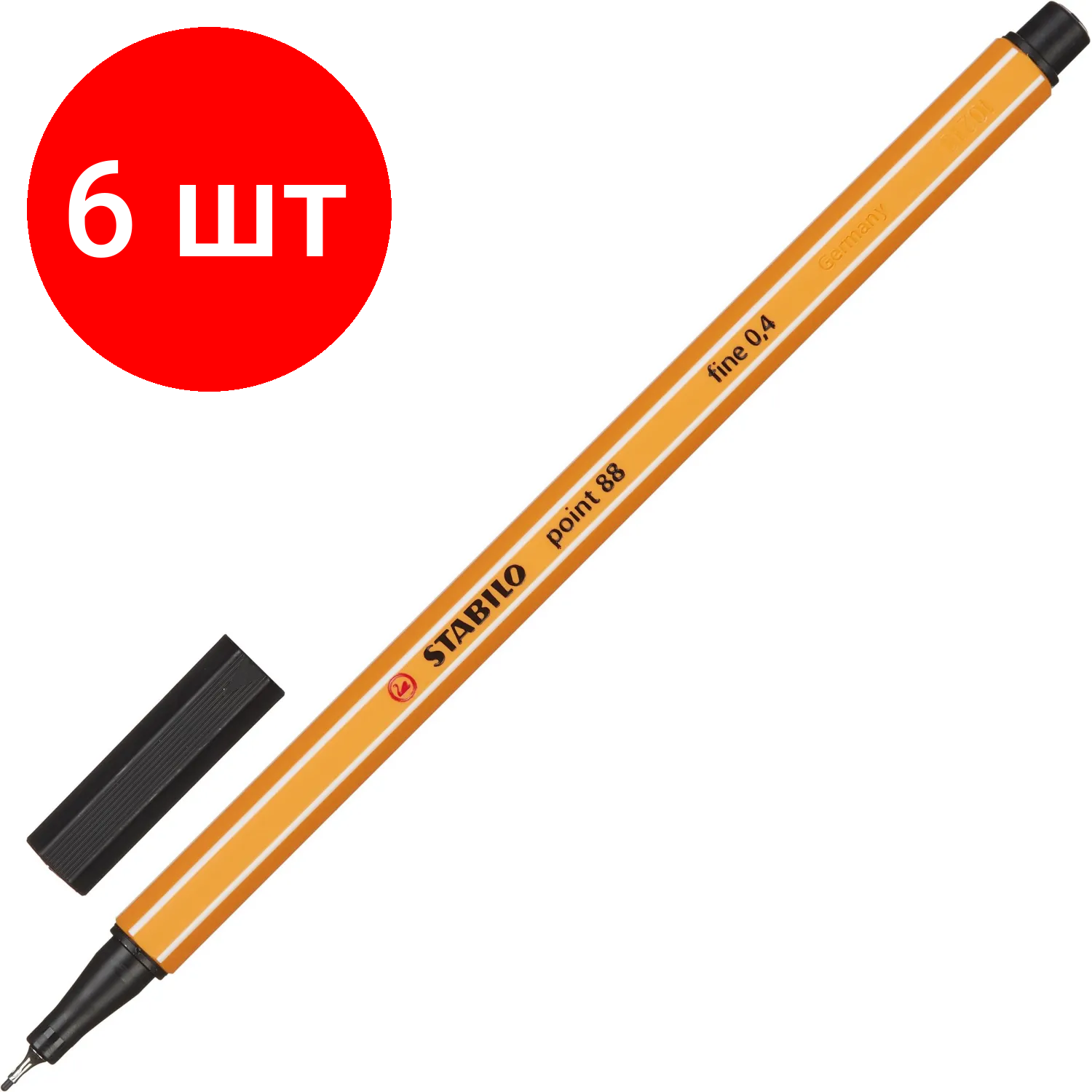 Комплект 6 штук, Линер STABILO Point 88/46 0.4мм черный