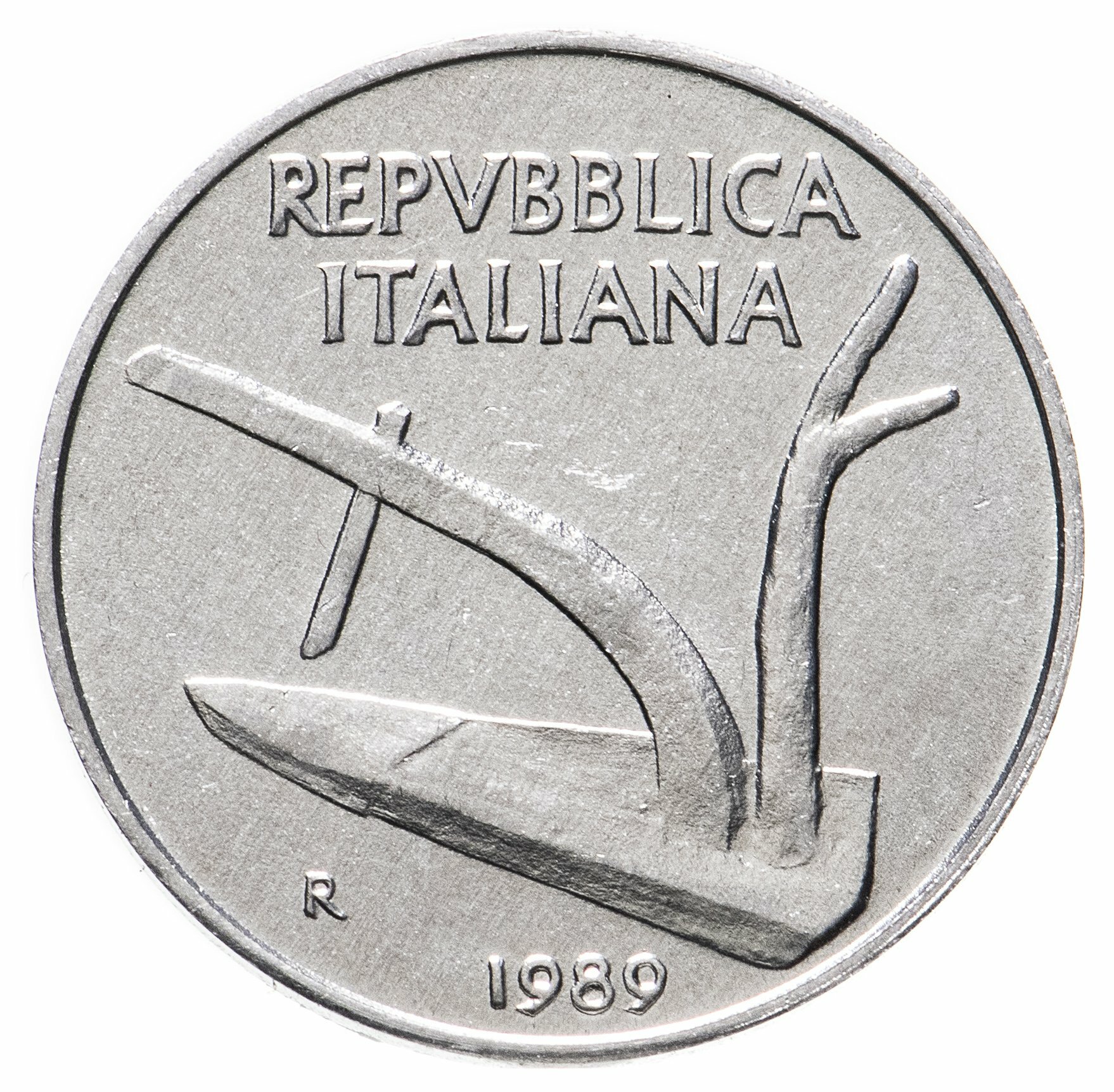 Италия 10 лир 1989, Алюминий, в сохранности UNC