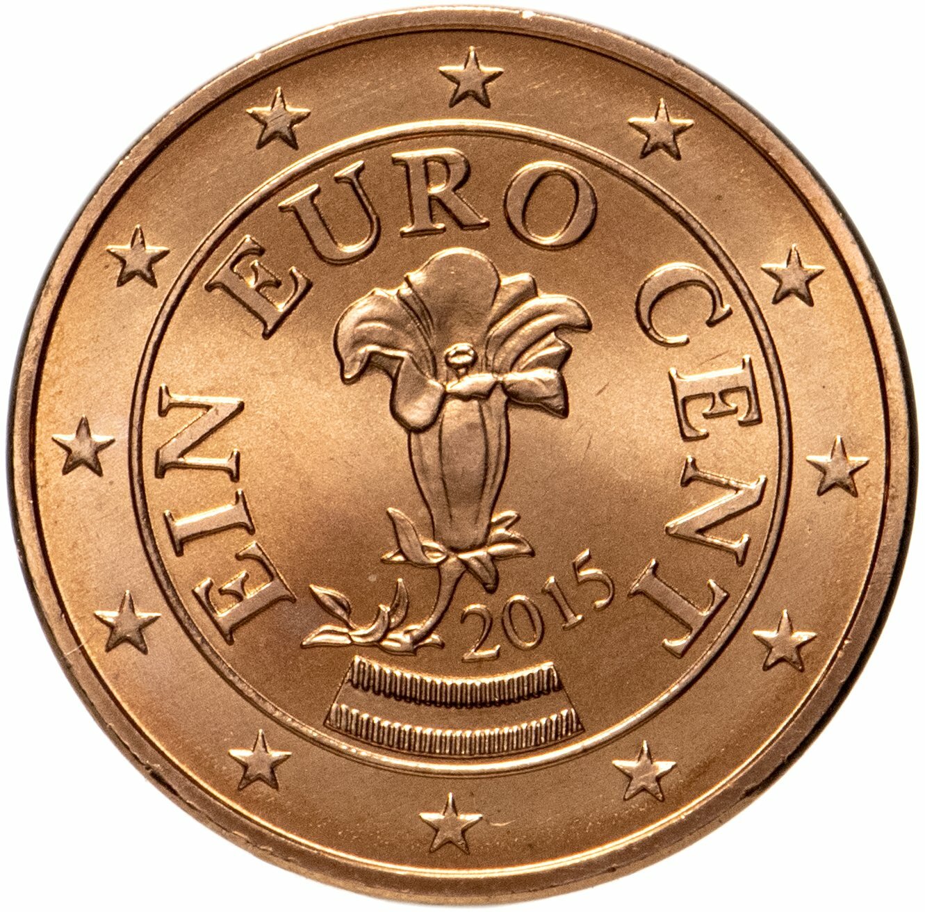 Австрия 1 евроцент 2015, Сталь, в сохранности UNC