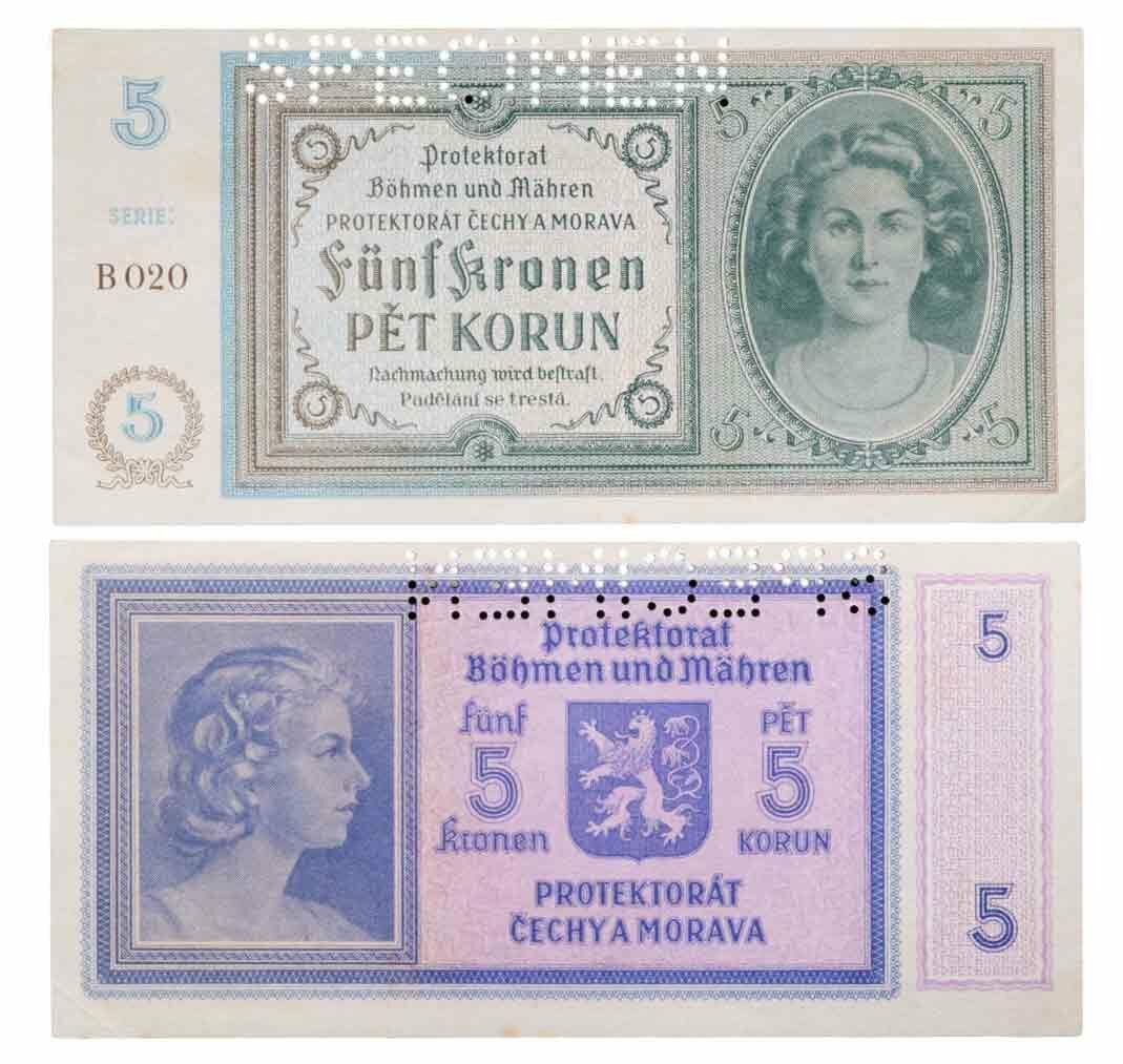 Богемия и Моравия 5 крон 1940 образец SPECIMEN