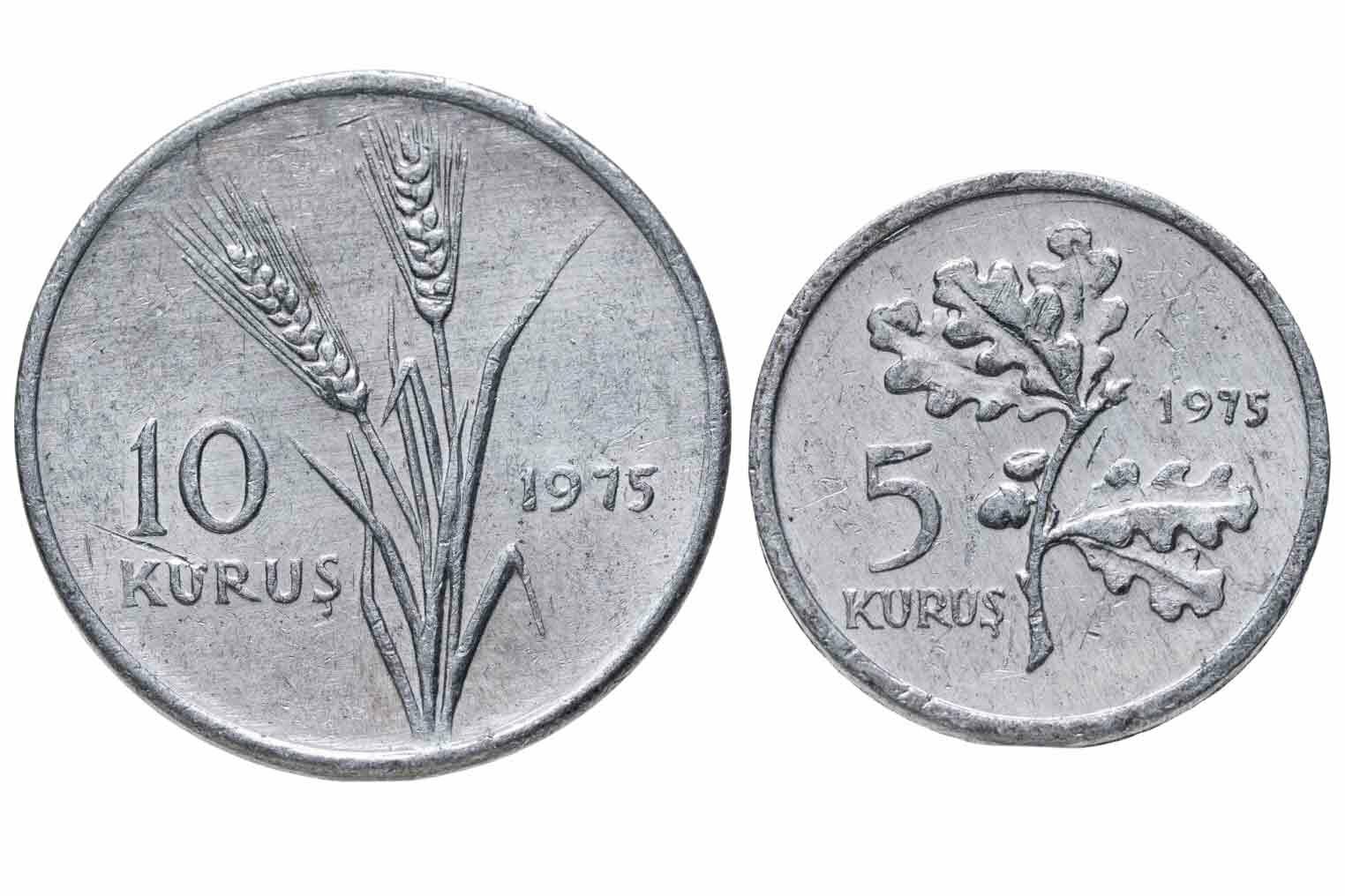 Турция набор 5 и 10 курушей kurus 1975 2 шт, Алюминий, в сохранности AU-UNC