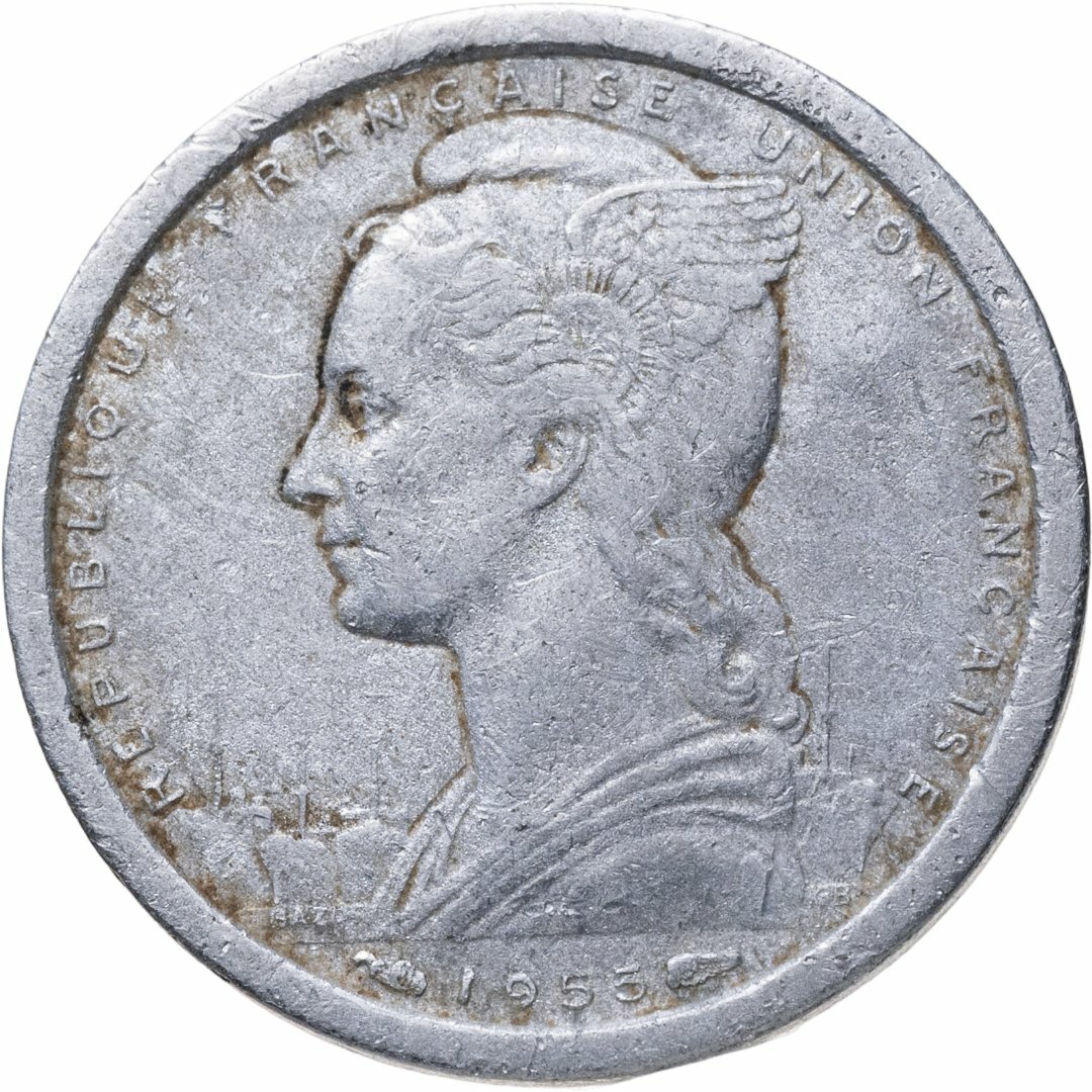 Французская Западная Африка 1 франк franc 1955, Алюминий, в сохранности VF