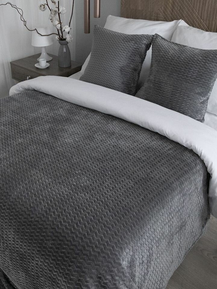 Плед покрывало 220х240 велсофт серый