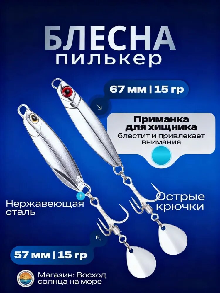 Блесна пилькер для рыбалки на щуку, жереха, окуня 2 шт/15 г