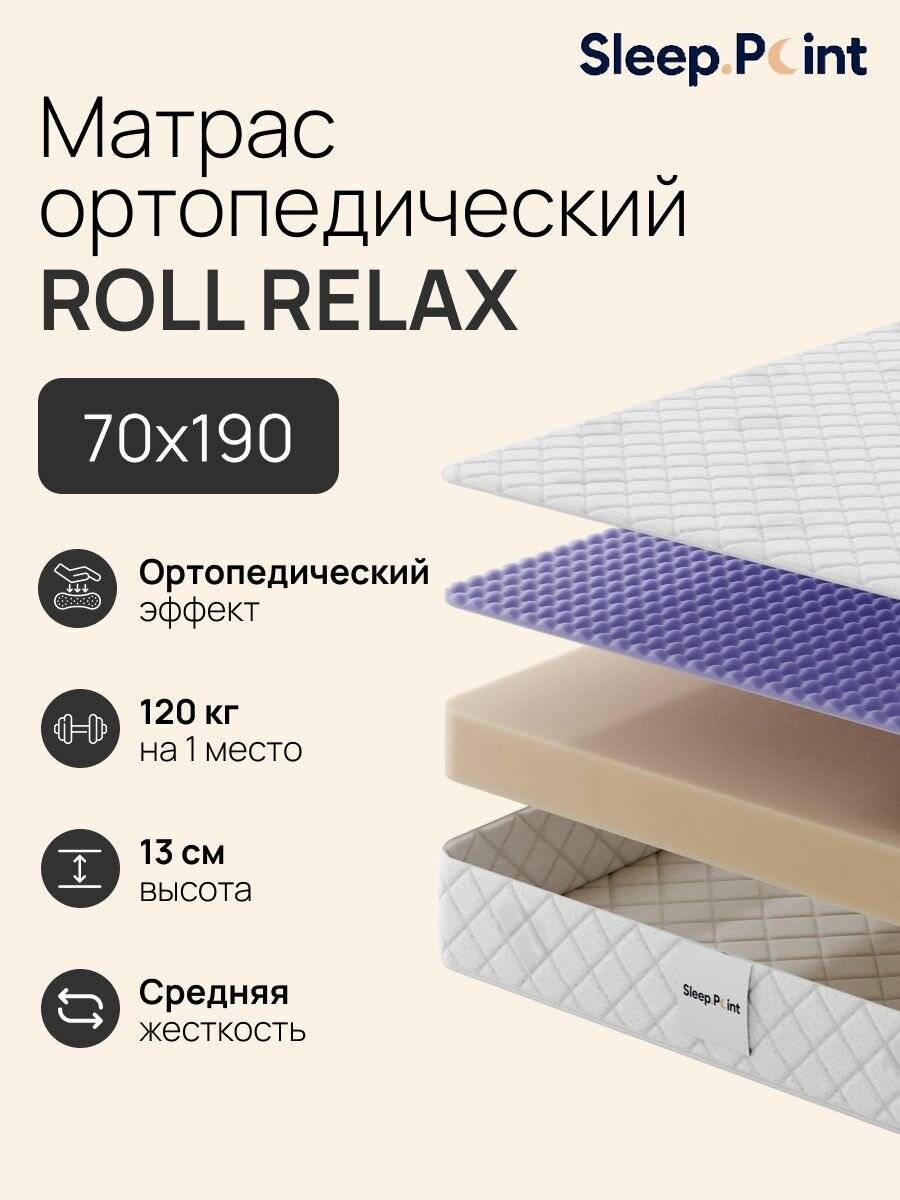 SLEEP.POINT Матрас ROLL RELAX 70х190, Беспружинный, Анатомический, на кровать, на диван