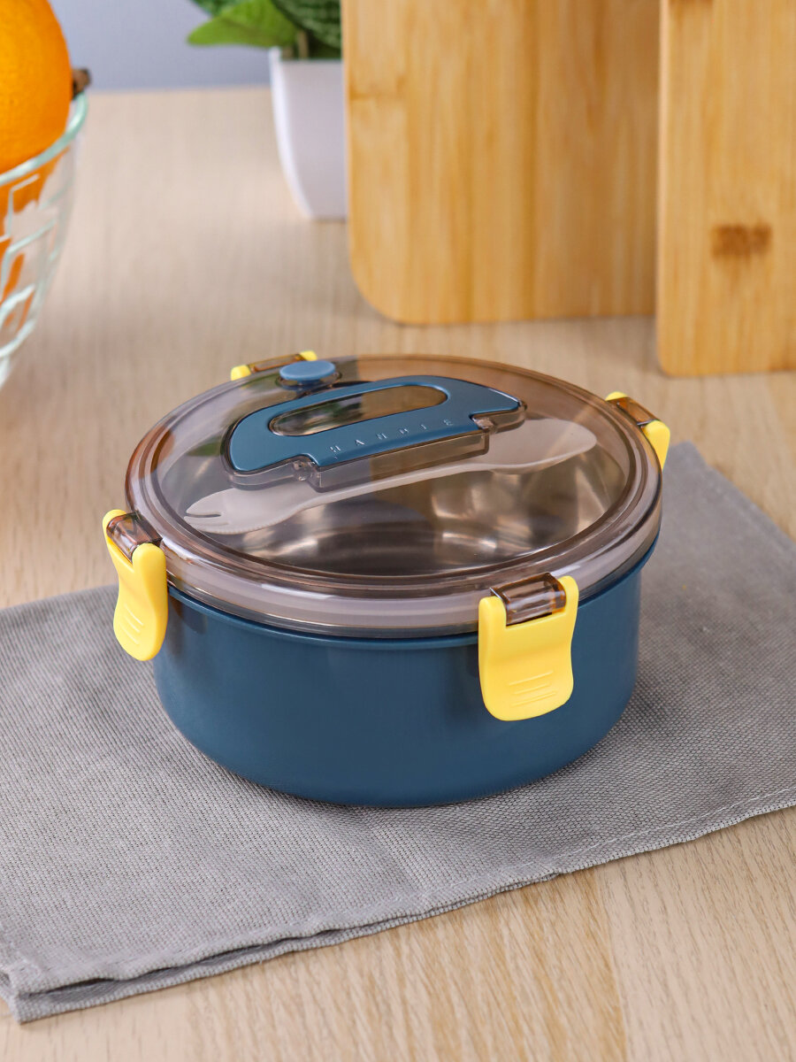 Ланч-бокс с одним отделением и приборами (ложка, складная вилка), (в ассортименте), 800 мл ЛБ-2579