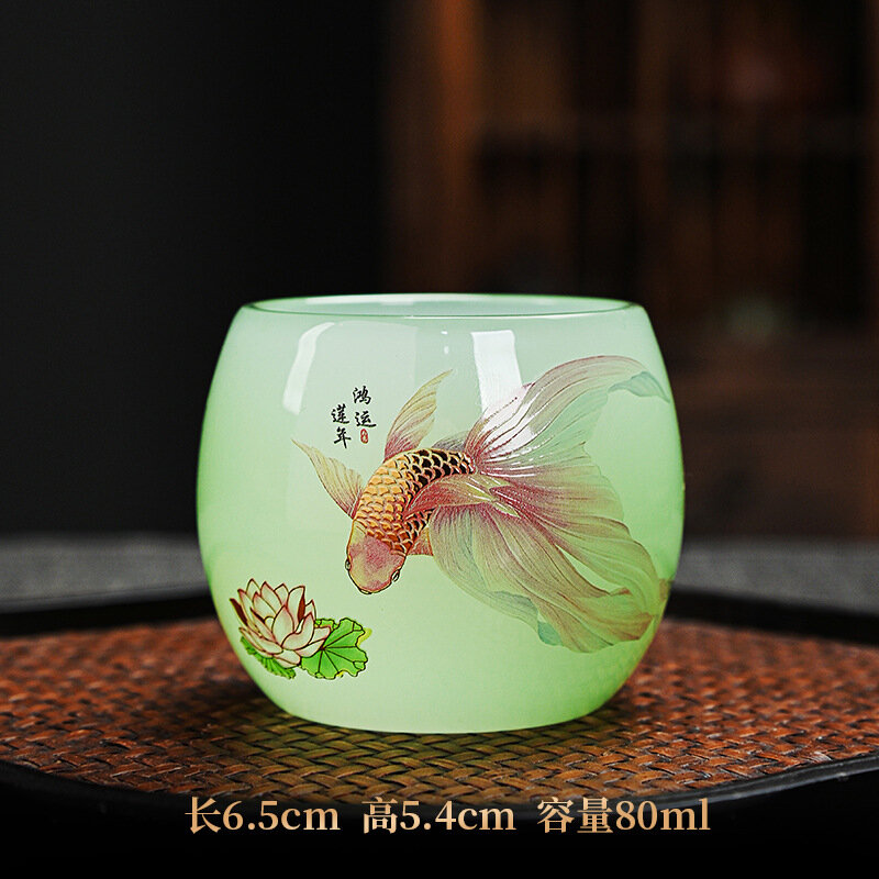 Кубок карпа кои Стеклянная мастерская чашка Чайная чашка кунг-фу высококлассная Нефритовая фарфоровая чашка Одиночная