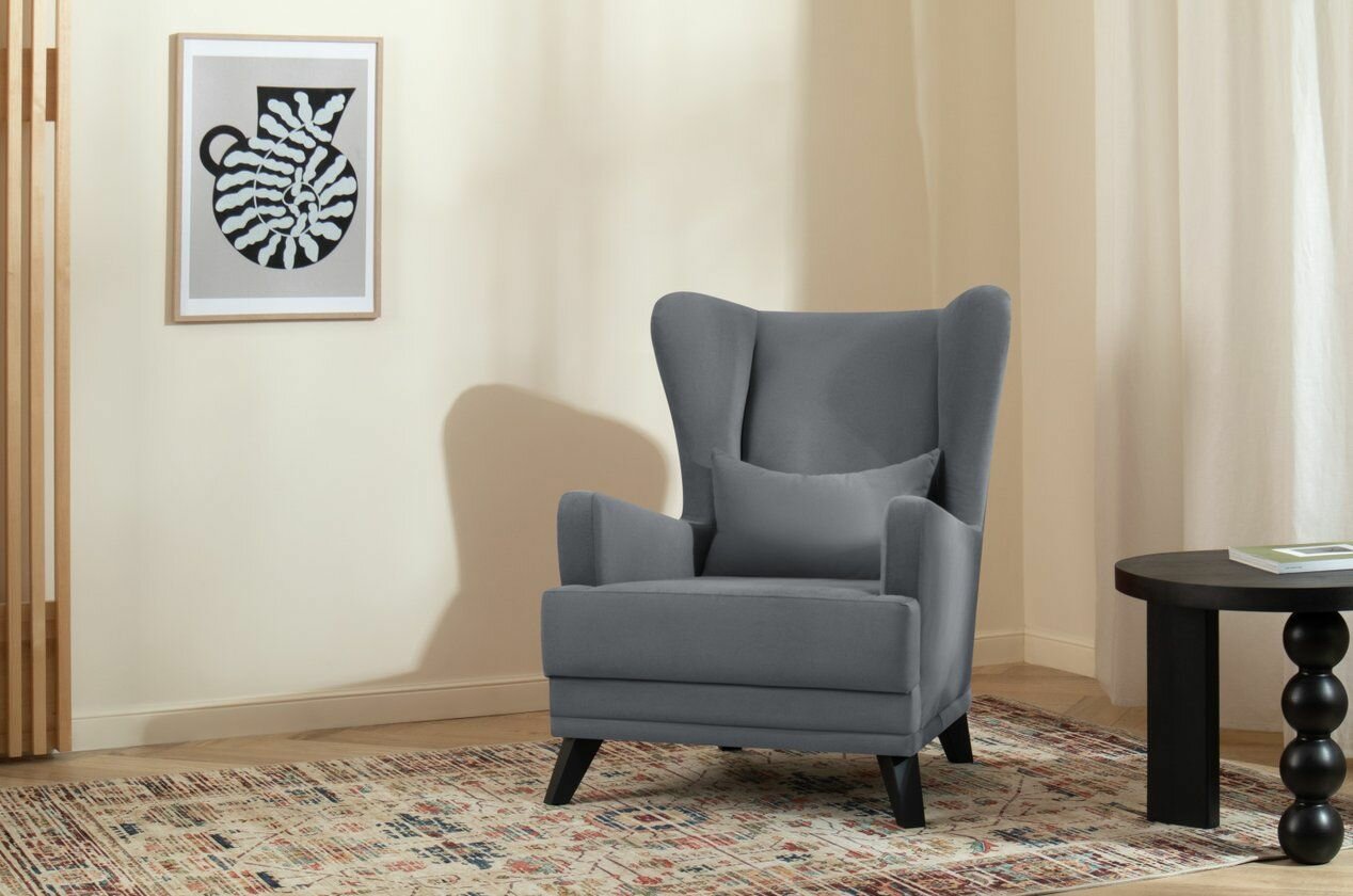 Кресло в гостиную мягкое Divan.ru Оксфорд Velvet Grey, серый, велюр, с подлокотниками