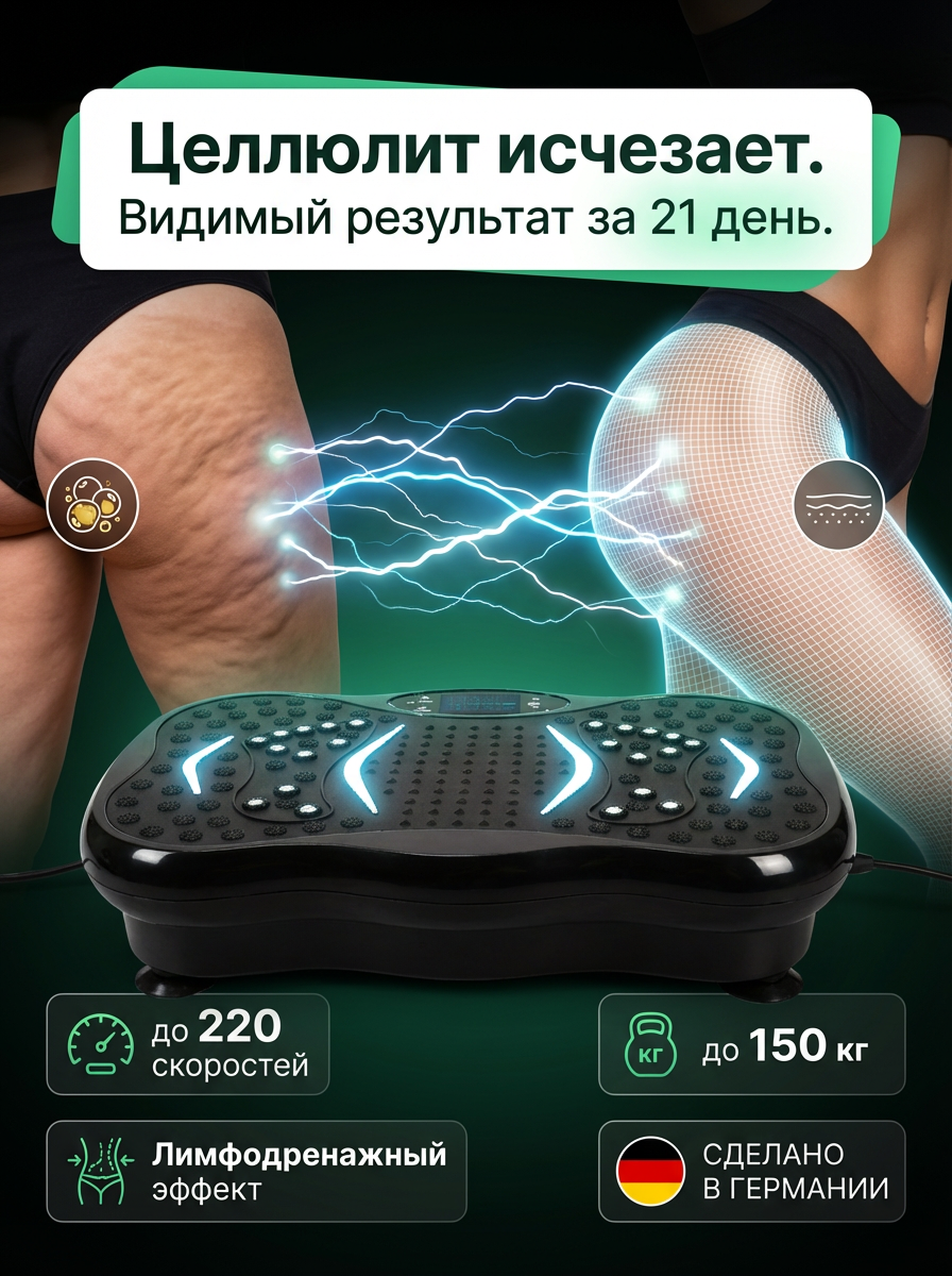 Виброплатформа для похудения 150 кг тренажер кардио степпер, пульт, чёрный, с Bluetooth