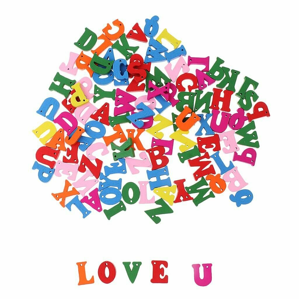 Набор из 100 деревянных букв алфавита, декоративные элементы для творчества и обучения детей, разноцветные