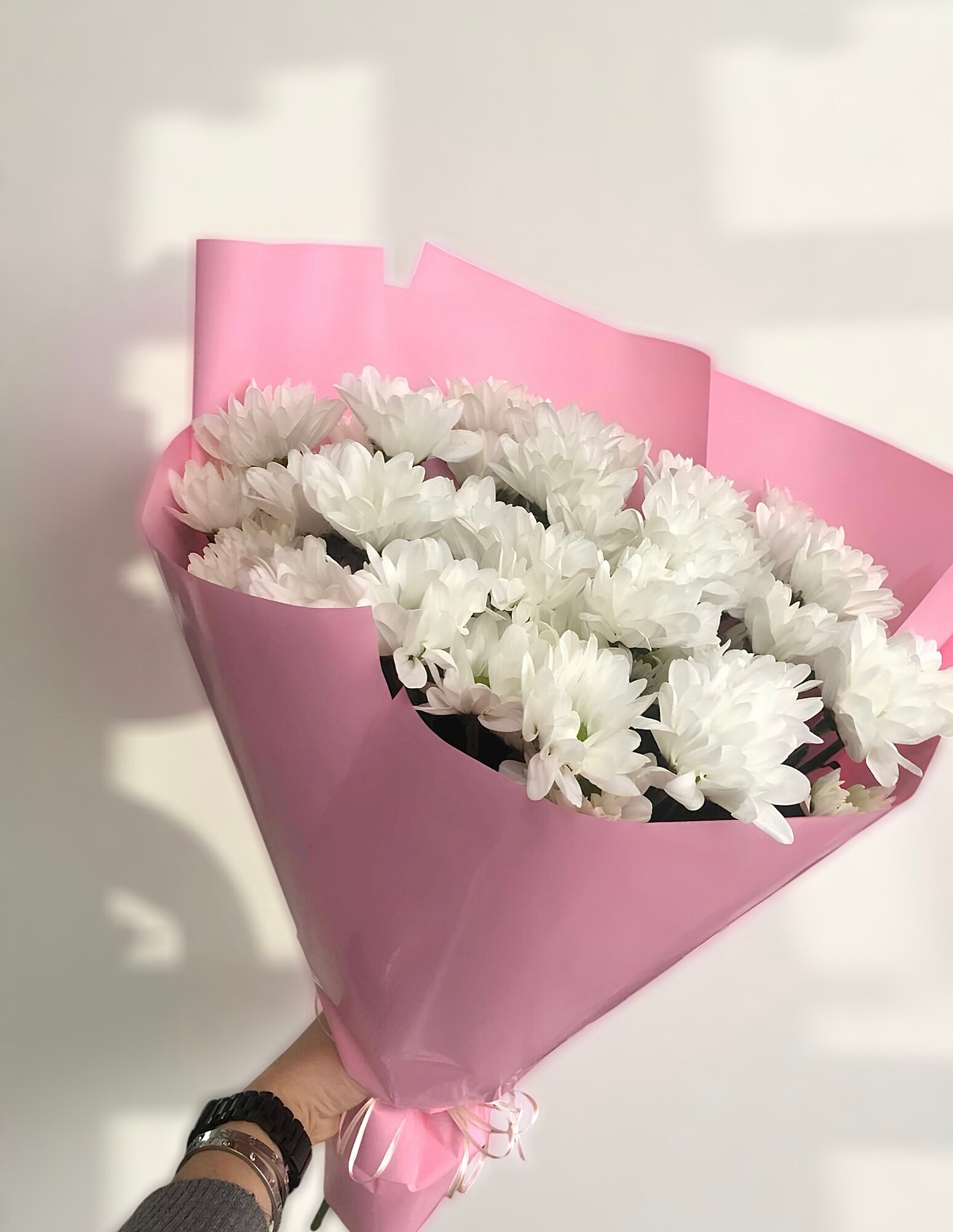Букет из 5 белых ромашковых хризантем, Бакарди, 14 февраля, на 8 марта