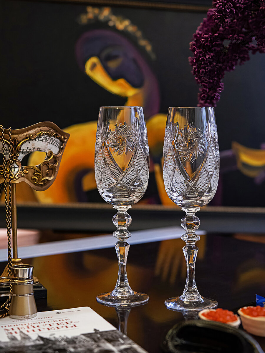 Хрустальные бокалы для шампанского, игристых вин и коктейлей 210 мл, набор фужеров 2 шт, Неман