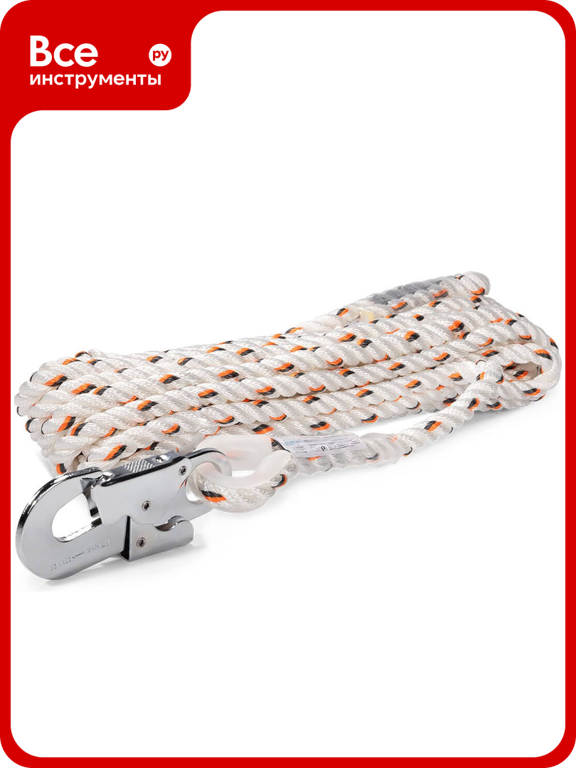Канат КВТ КСЛ-10 63777 – прочный полимерный канат из полиэстера с креплением из нержавеющей стали, белый, промышленный