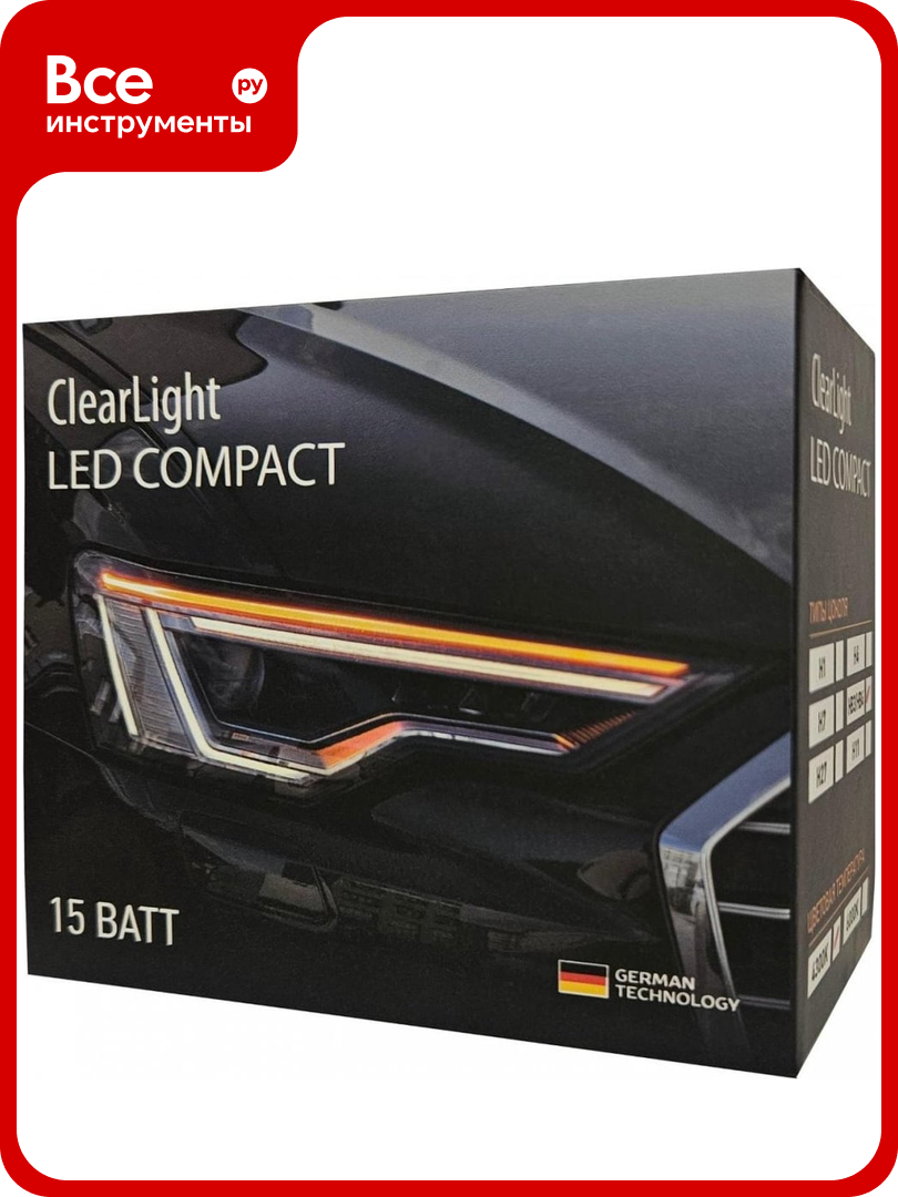 Комплект ламп Clearlight LED Compact H4 15 W, 4500 lm, (2 шт), 4300 K CLCT43LEDH4-2