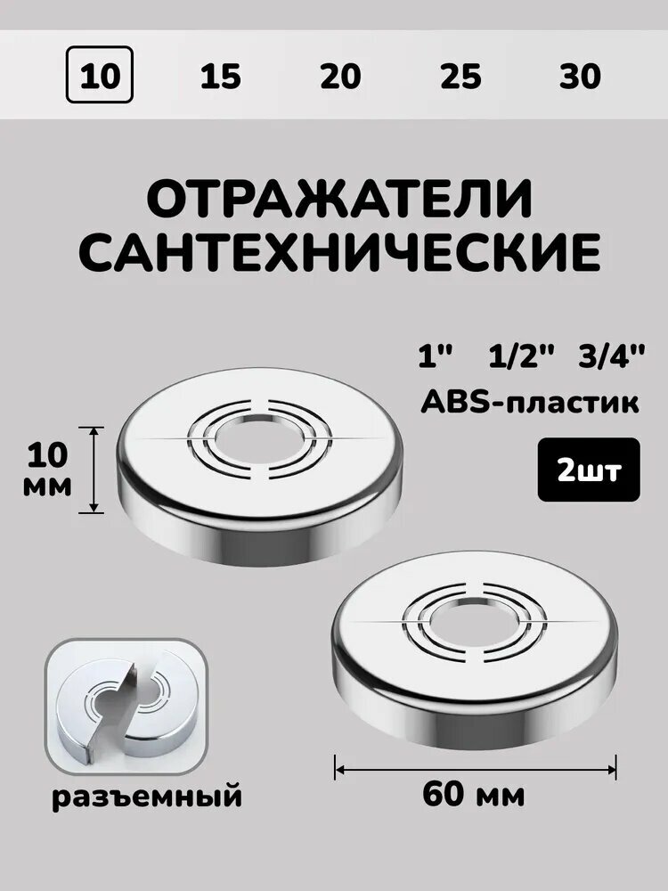 Отражатель для смесителя и полотенцесушителя сантехнический хром разъемный круглый 3/4",1/2",1", 2шт.