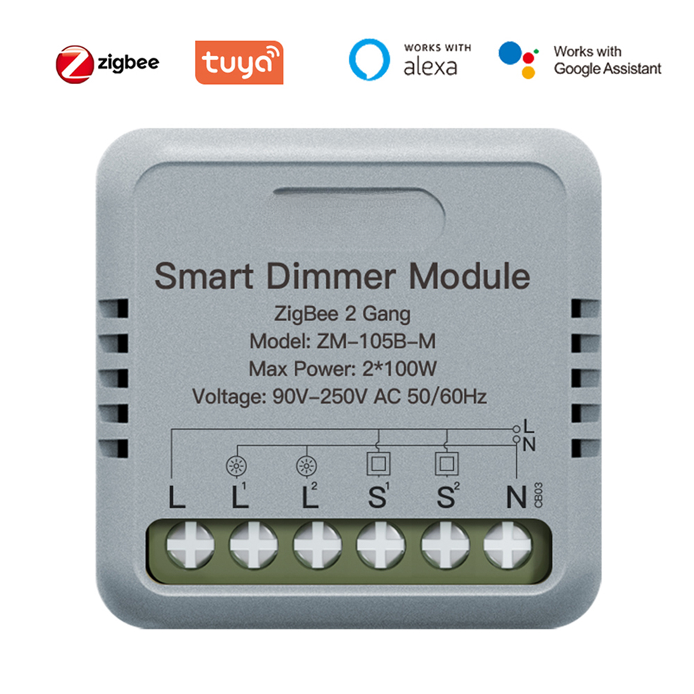 Модуль умного переключателя Tuya ZigBee, 1-way, 2-way (опционально), Switch, Dimmer (опционально), 10A, 90-250V, 50/60Hz, Zigbee 3.0, пластик, IP20, ≤70m, 55*29*76mm, 59g, совместим с Google Home, 1 шт.