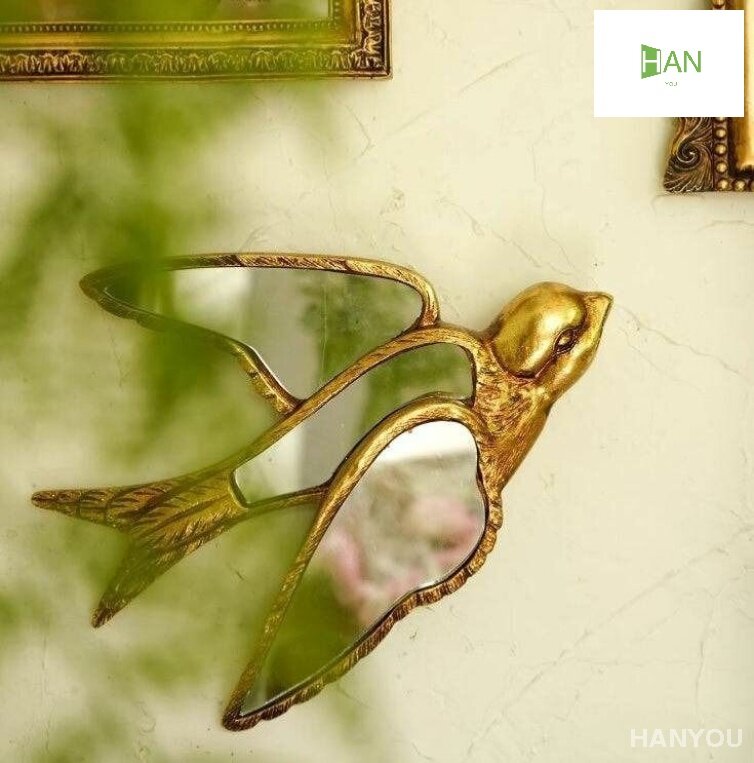 Эксклюзивное винтажное зеркало в форме птицы небольшого размера для настенного декора, позолоченное