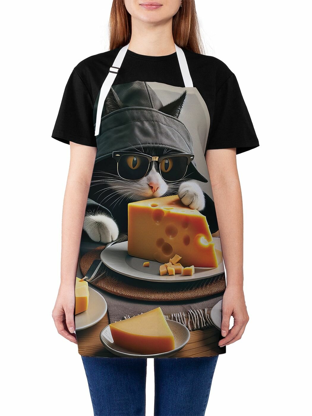 Фартук кухонный тканевый "Сырное преступление" 65х65х28 см, JoyArty
